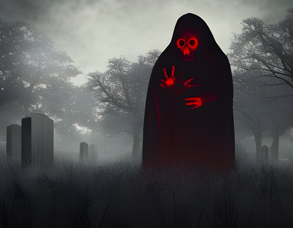 Terrifying evil dark shadow figure in a Graveyard - AI Generated ...