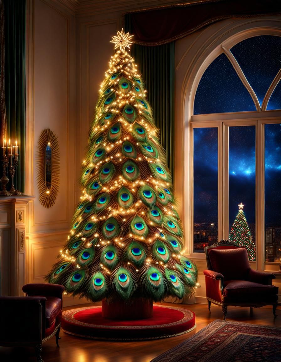 A peacock feather christmas tree - AI Generated Artwork - NightCafe Creator