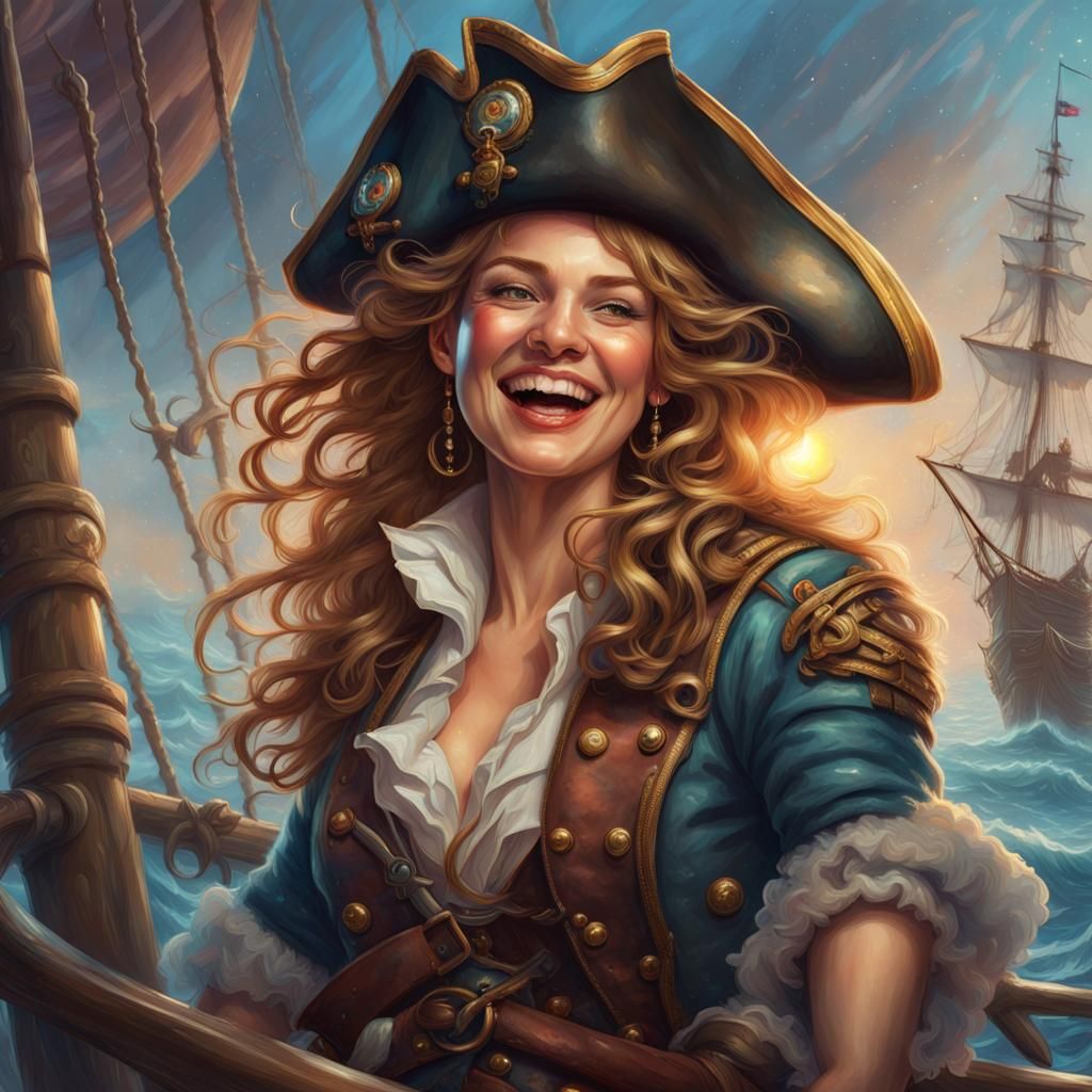 Woman pirate captain laughing - AI Generated Artwork - NightCafe Creator