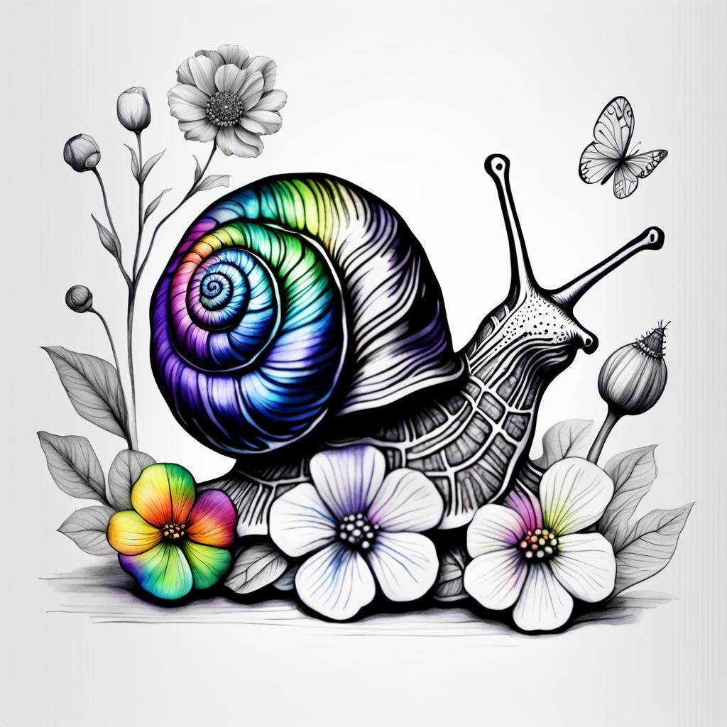 Snail floral Ink-sketch - AI Generated Artwork - NightCafe Creator