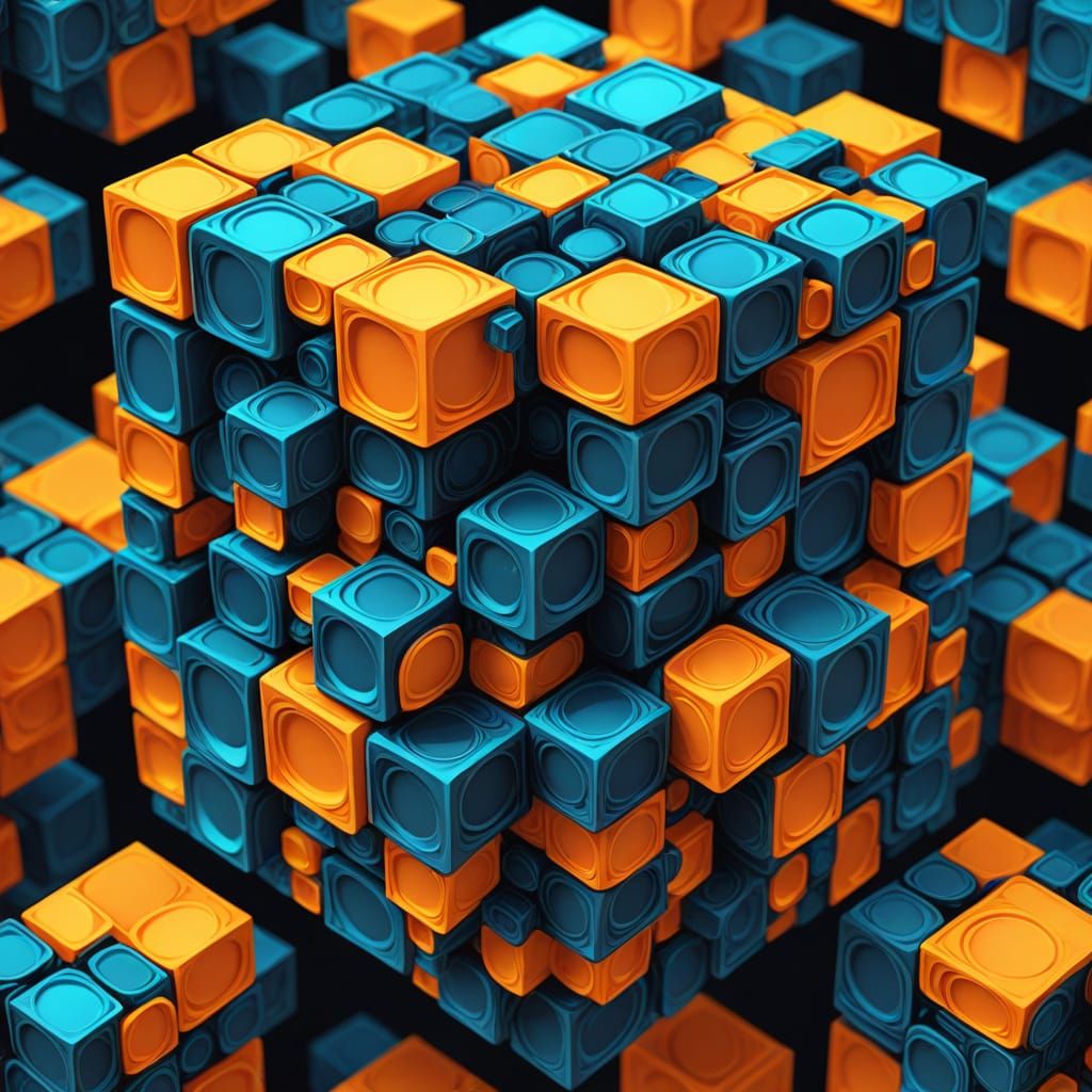 glowing cube - Glowing Fractal Cube in Abstract 3D Vector Ar...