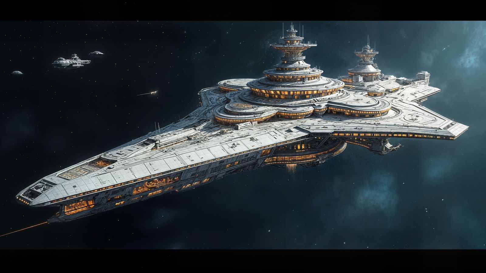 An enormous, city-sized exploration ship drifted through the silent expanse of deep space, a ...