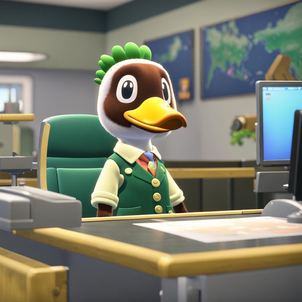Dodo named Orville working at the desk in the airport in animal ...