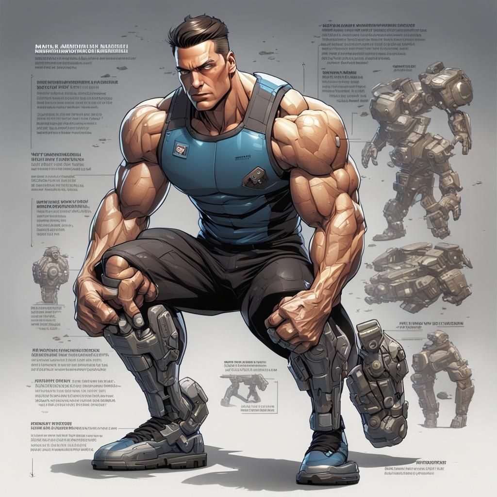 photorealistic full-body technical sheet of a broken android model ...