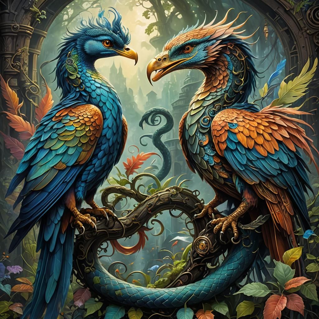 fantasy concept art of a mystic bird and snake hybrid with feather like ...