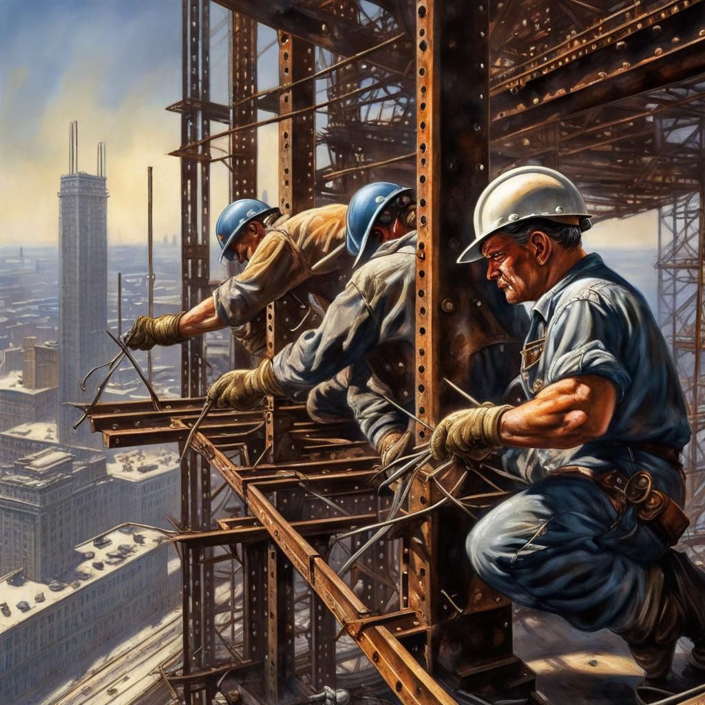 Steel workers welding and riveting - AI Generated Artwork - NightCafe ...