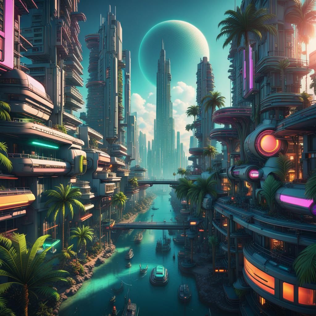 Utopian Tropical Paradise - AI Generated Artwork - NightCafe Creator