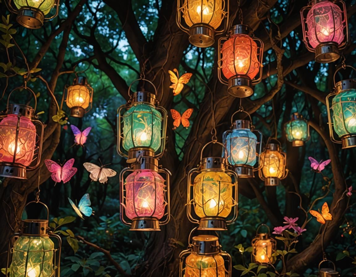 A magical lantern, full of strange beaming light, radiating outwards to ...