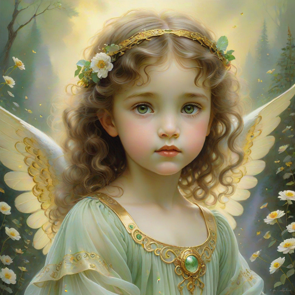 Precious Angel.. - Ethereal Klimt-Inspired Angelic Child wit...