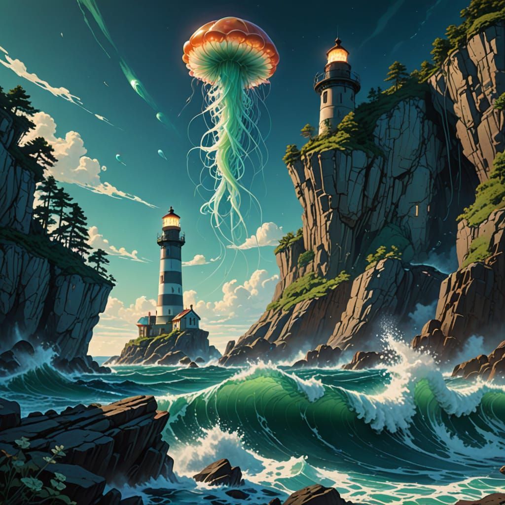 * A solitary lighthouse keeper communicating with colossal ...