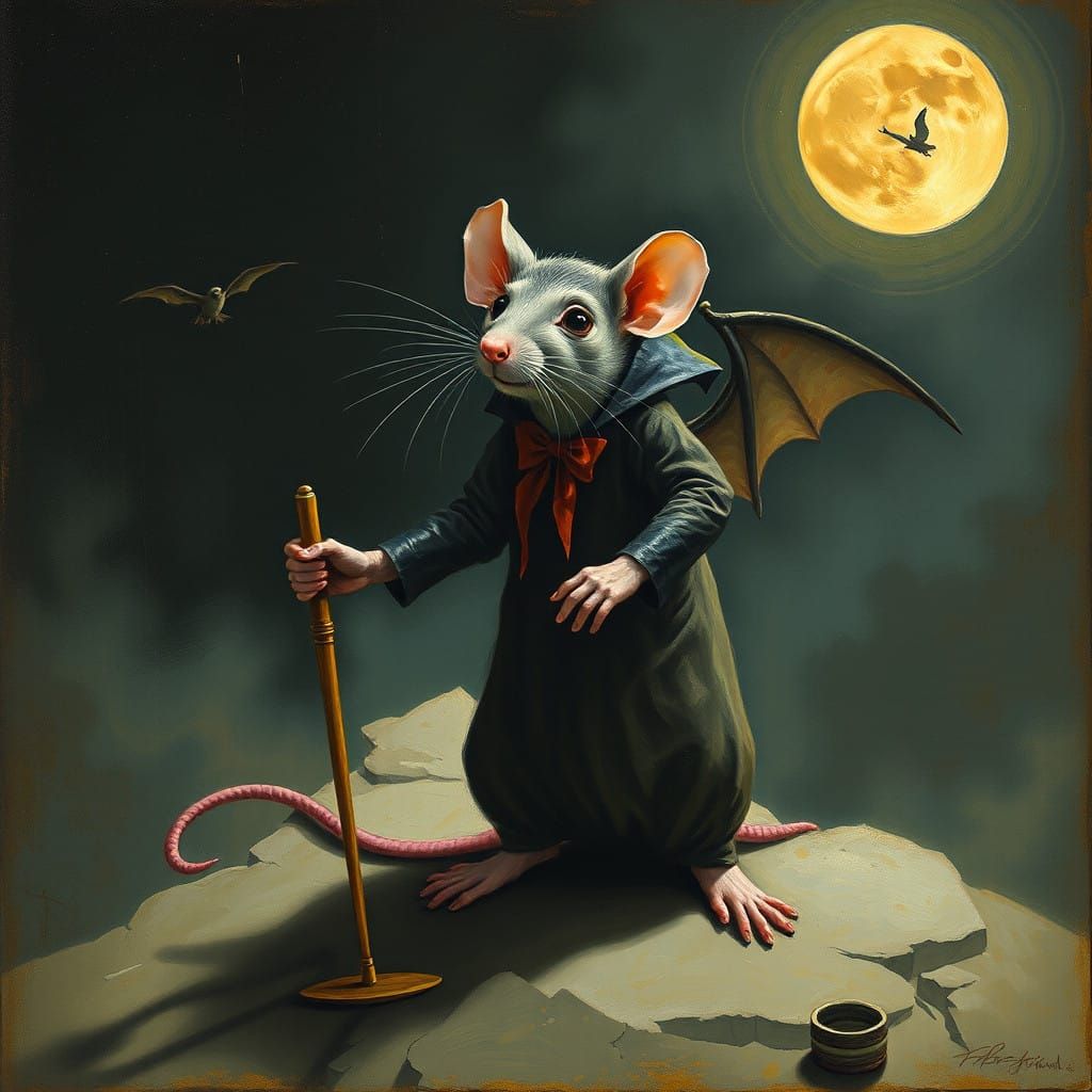 Vampire Mouse with Superpowers in Artistic Fusion - AI Art