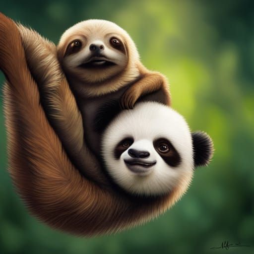 Sloth playing with a panda - AI Generated Artwork - NightCafe Creator