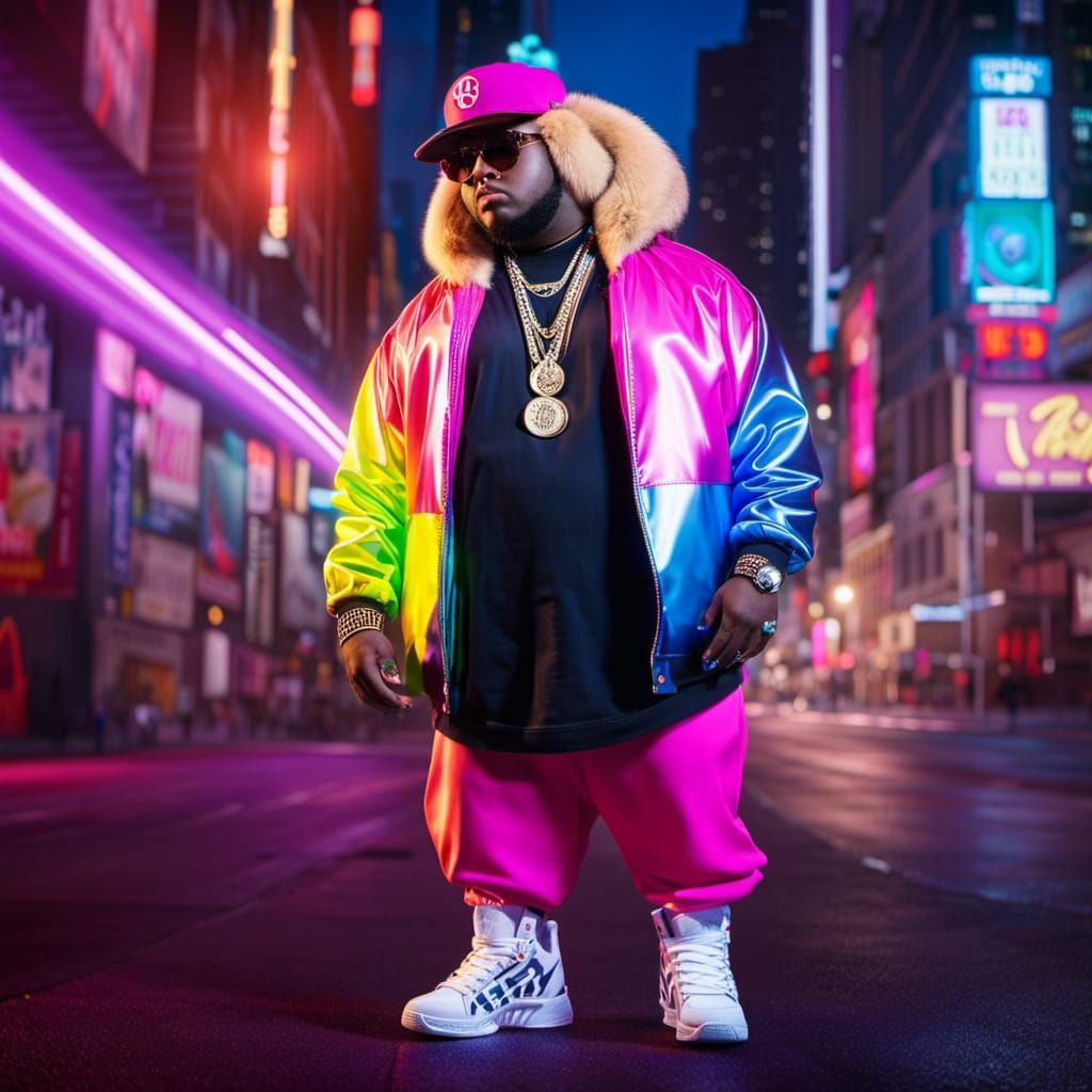 Professional Model Photography of a sweet obese bear rapper, wearing ...