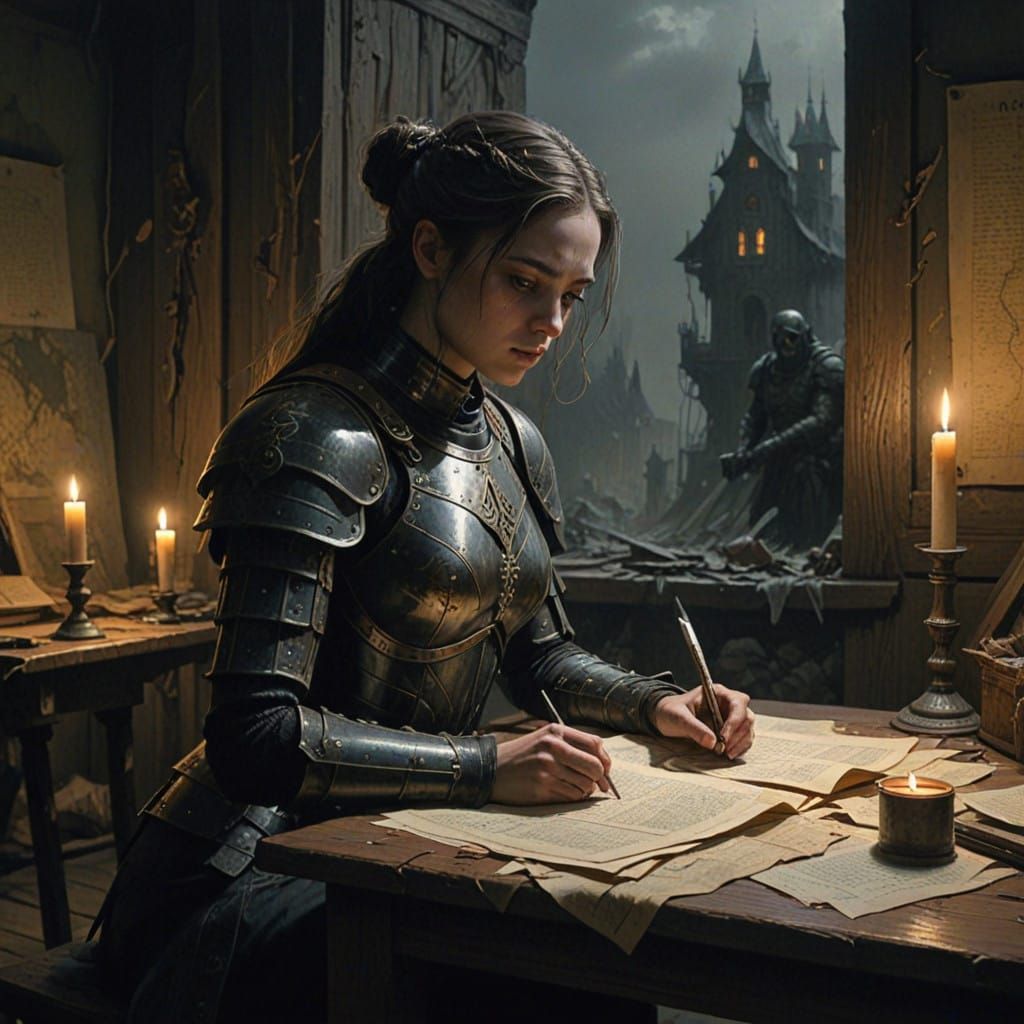 Determined Warrior Contemplates Ominous Letter in ... - AI Art