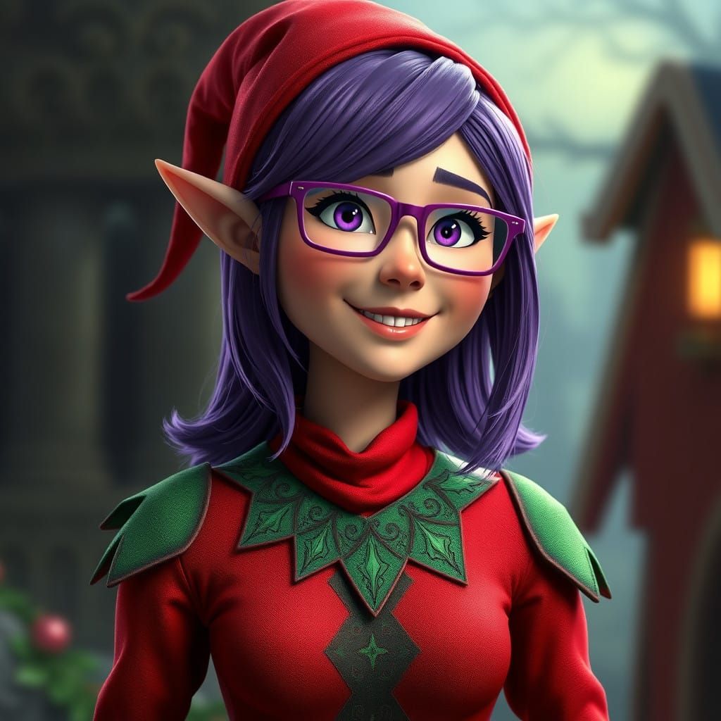 Surreal Elf Maiden in Vibrant Costume, Rendered in... - AI Art