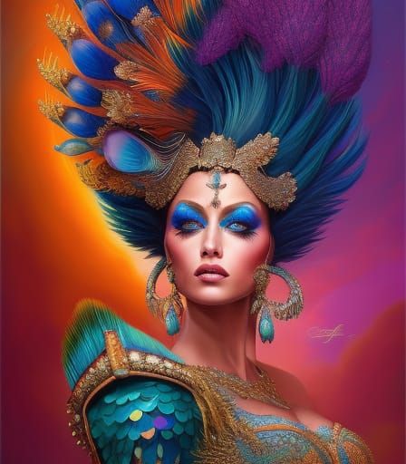 Incredible Detailed Full Body Portrait Of An Exotic Beautiful Peacock