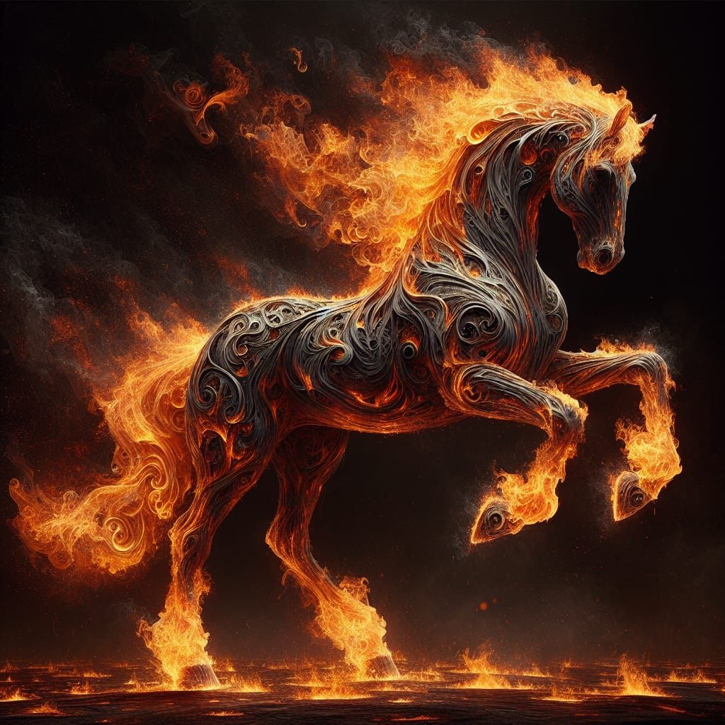 The Phoenix Steed - Fiery Stallion Emerges from Blazing Embe...