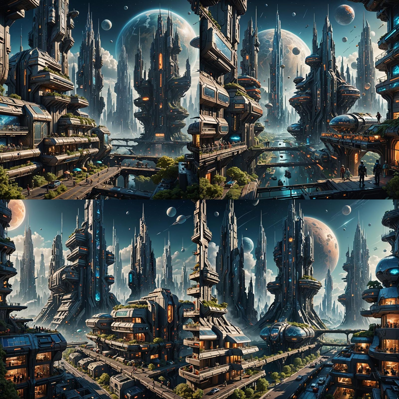 Alines and humans living together on a future city in space - AI ...