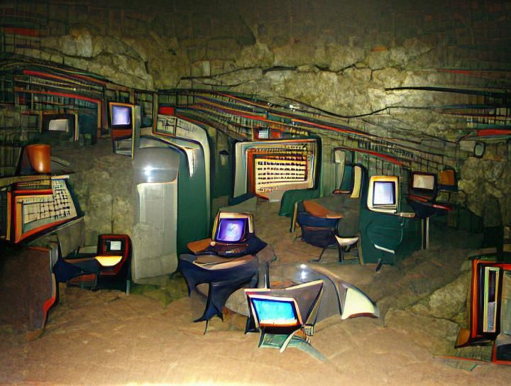 Underground room with vintage computers