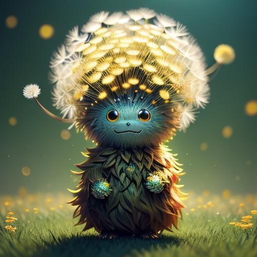 cute golden fluffy humanoid-dandelion monster, - AI Generated Artwork ...