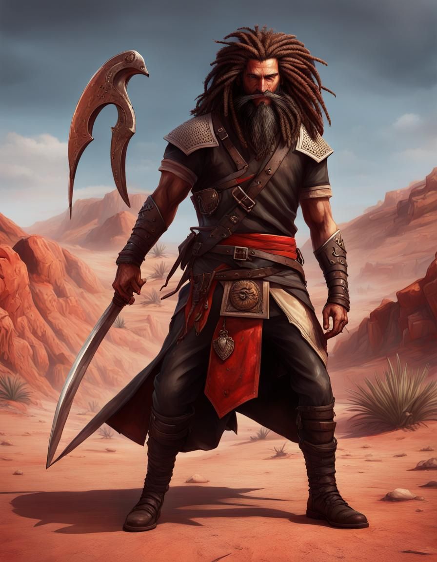 School of the Manticore Witcher in the Korath Dessert. Black rastas ...