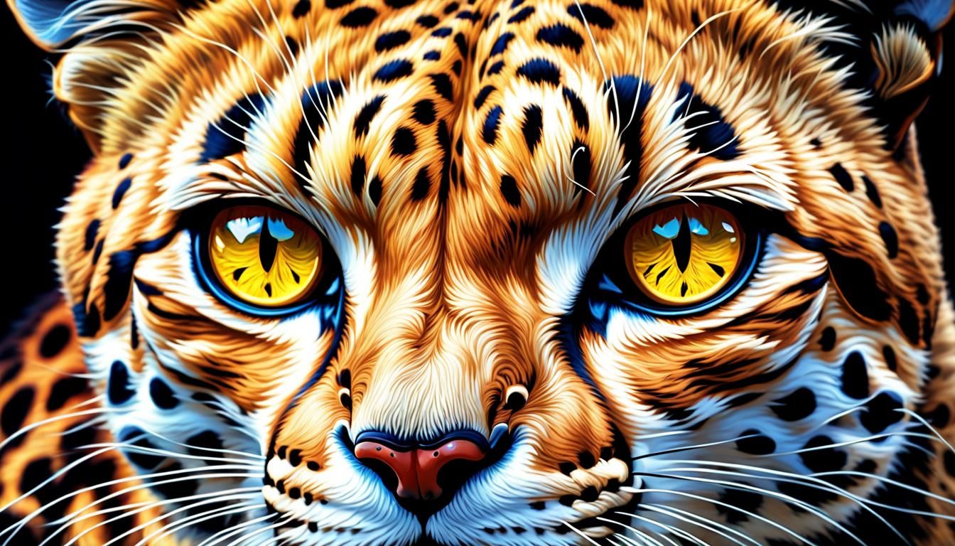 Diabolic eyes view Cheetah Cat light, hyperdetailed, arabesque,HDR, CGI ...