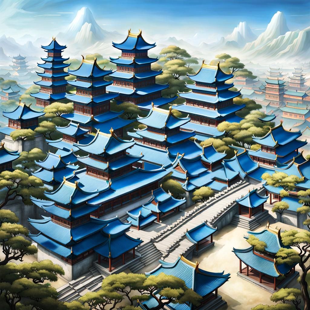 Blue ming temple - AI Generated Artwork - NightCafe Creator
