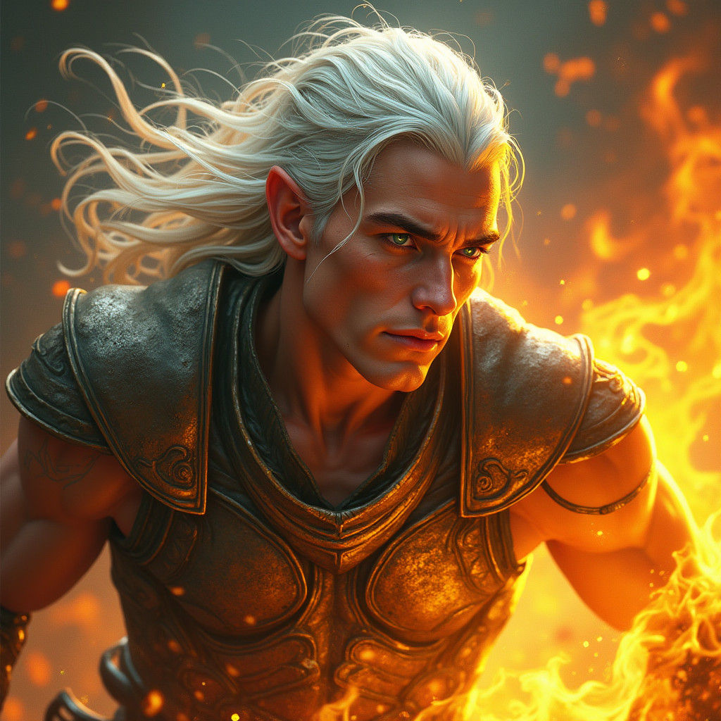 Elven Man, fighting the fire. - Elven Warrior Engages Fiery ...