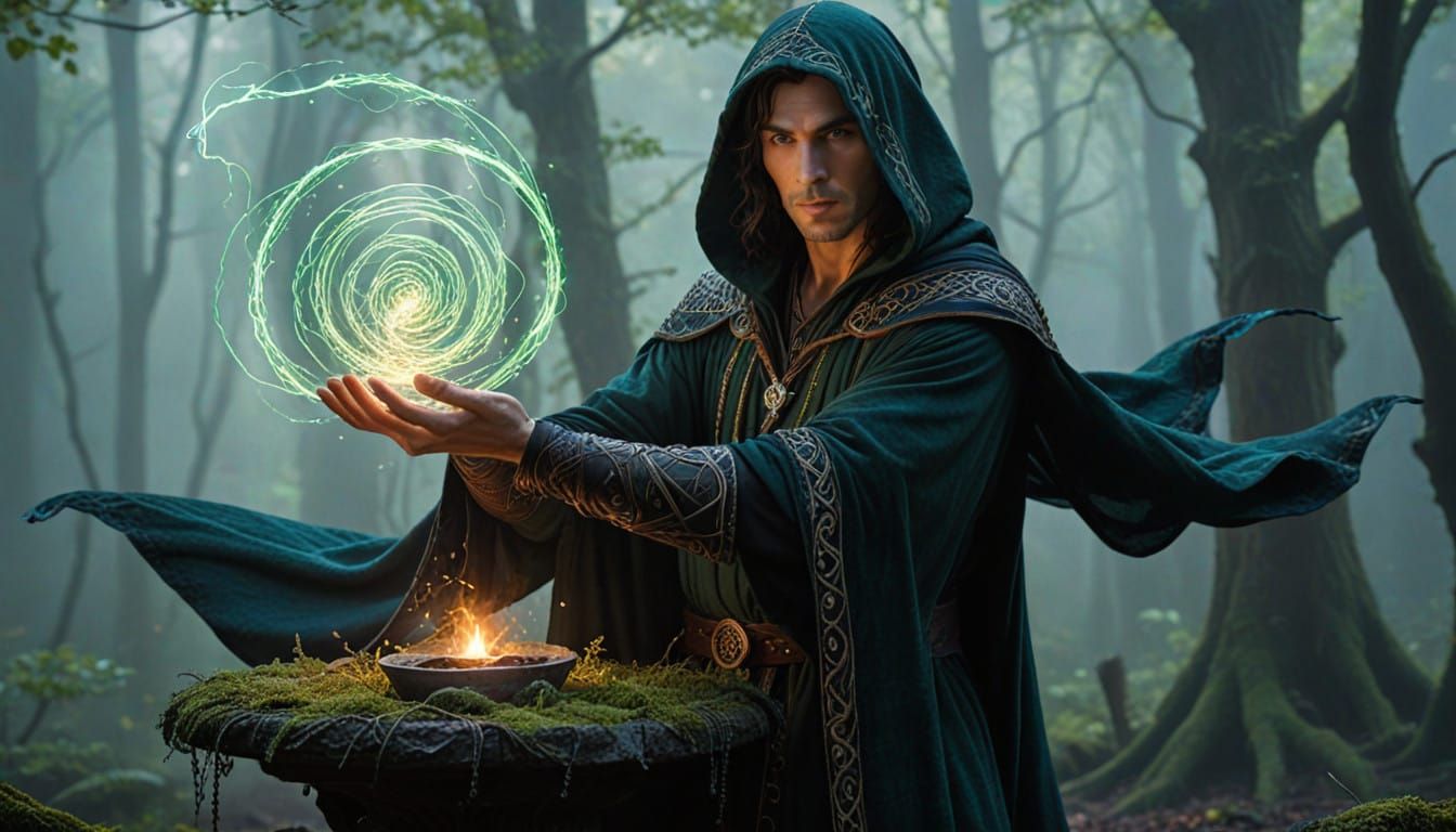 Elven Sorcerer Weaving an Arcane Spell