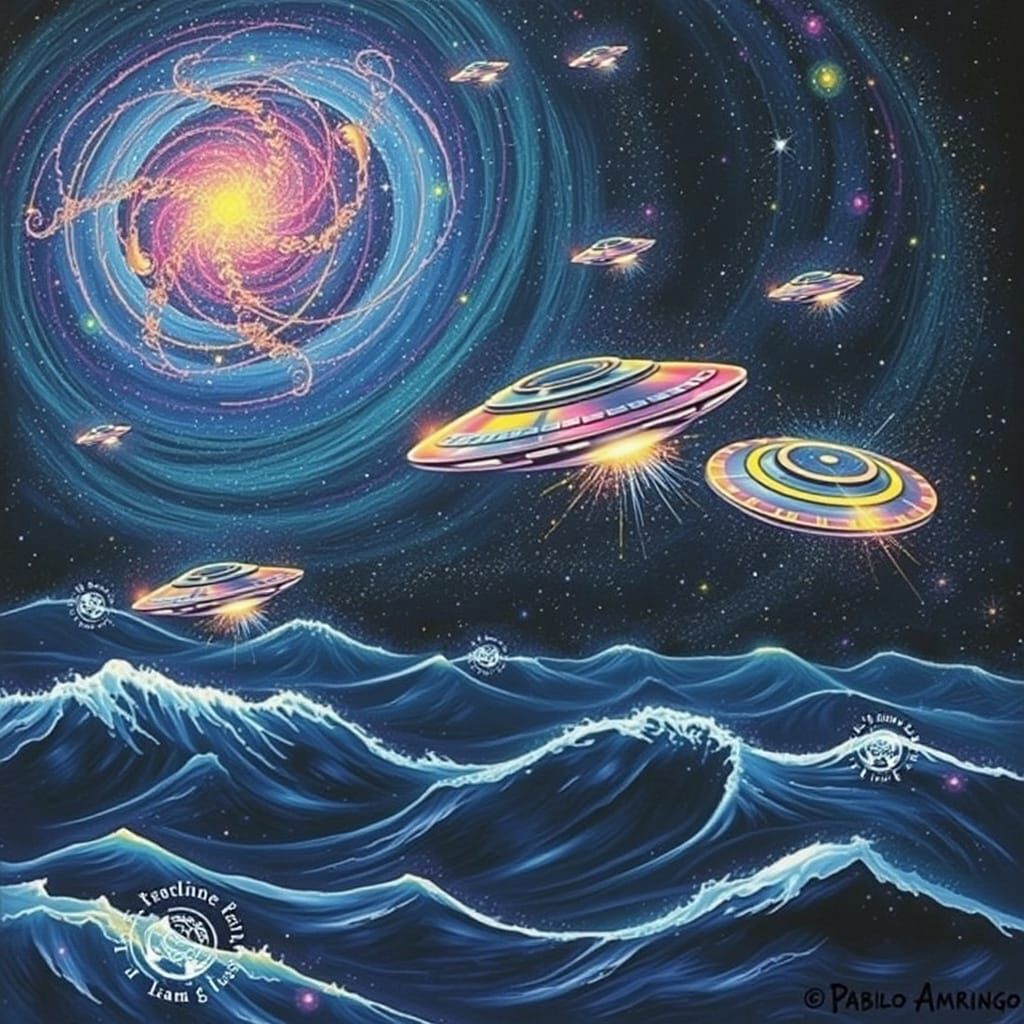 Muted skies - Surreal UFOs Soar Through Cosmic Vortex in Vi...