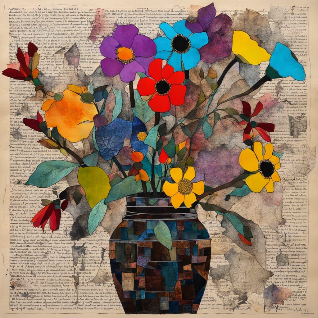 Still life collage - Vibrant Mixed Media Masterpiece in Tria...