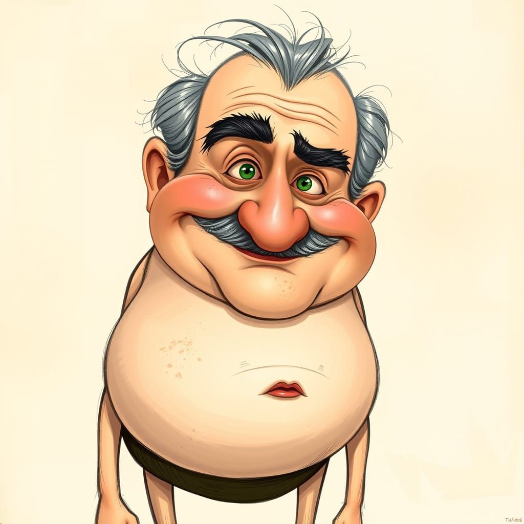 Stout Gentleman with Whimsical Mustache and Bright... - AI Art
