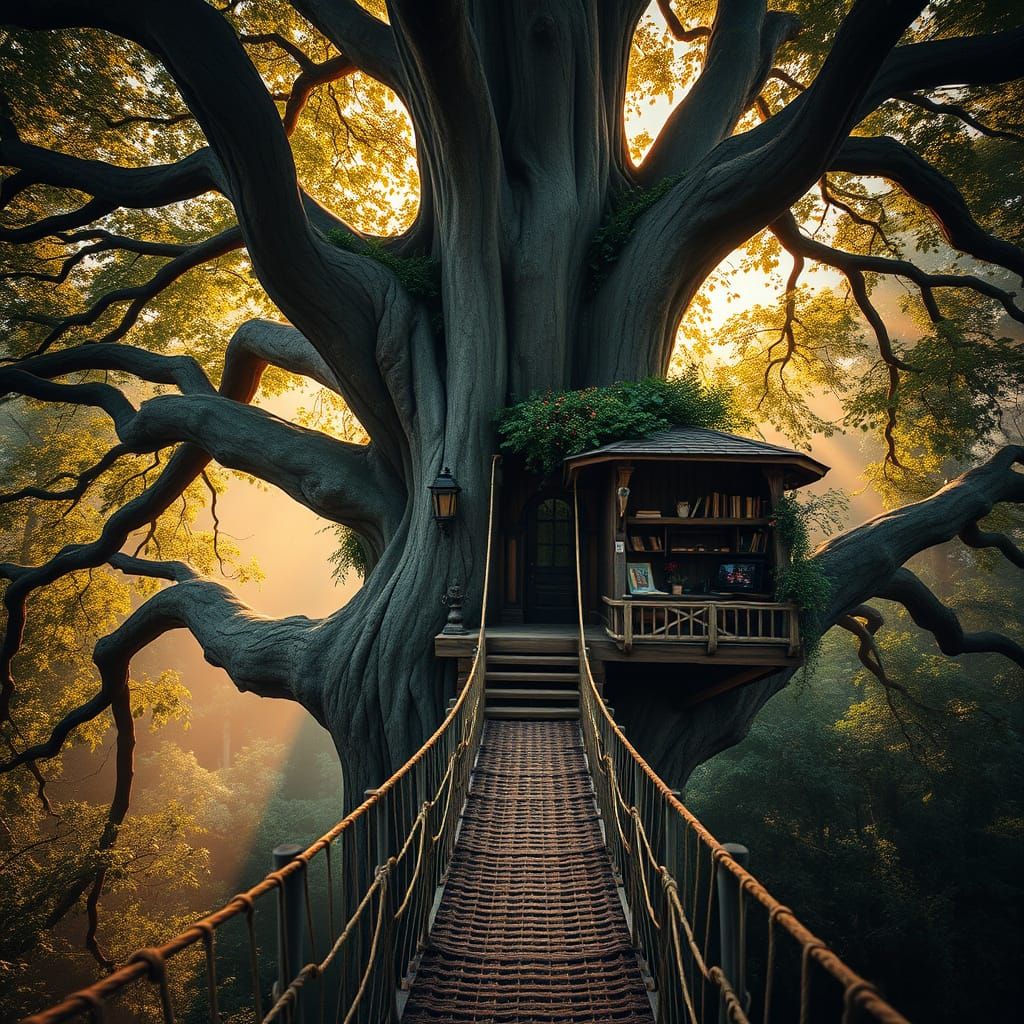 Spectacular Treehouse Home Office Amidst Majestic,... - AI Art