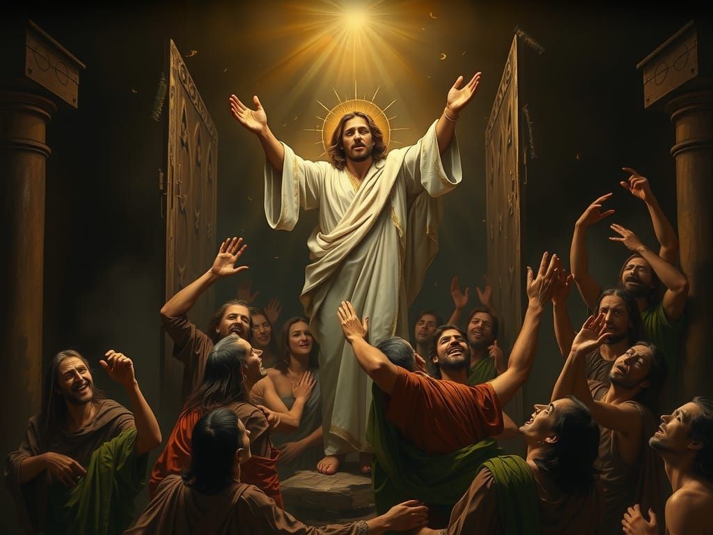 Jesus Christ is pulling all the souls out of Hell on Holy Saturday.