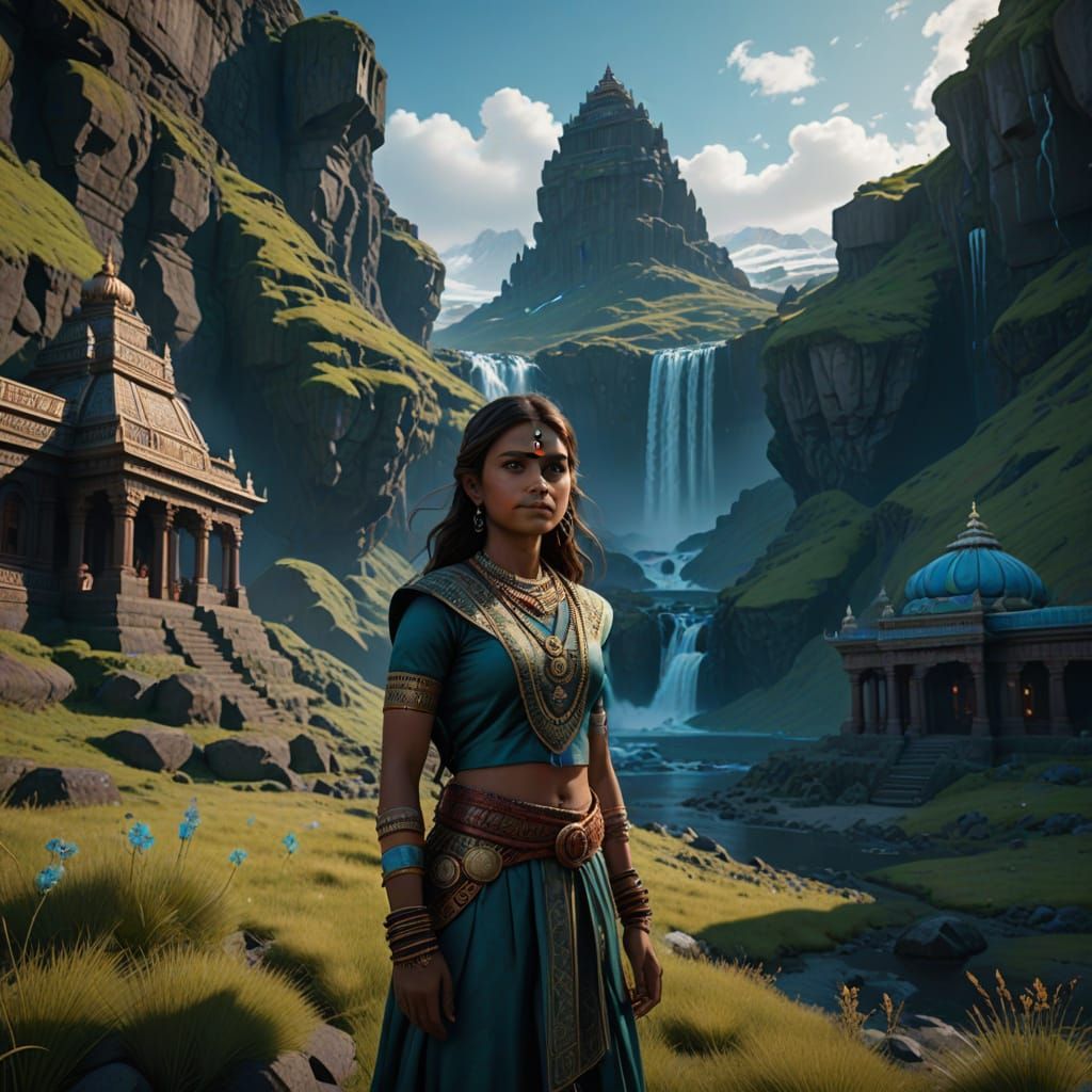 Hyper-Realistic Girl in Merged Icelandic and India... - AI Art