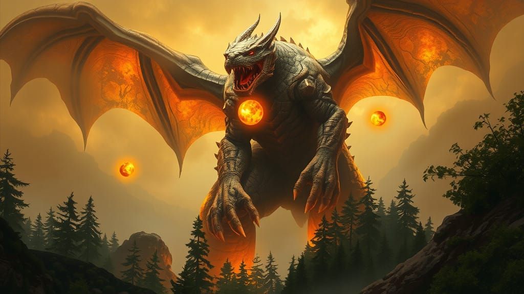 Colossal Dragon Golem Towers Over Mysterious Fores... - AI Art