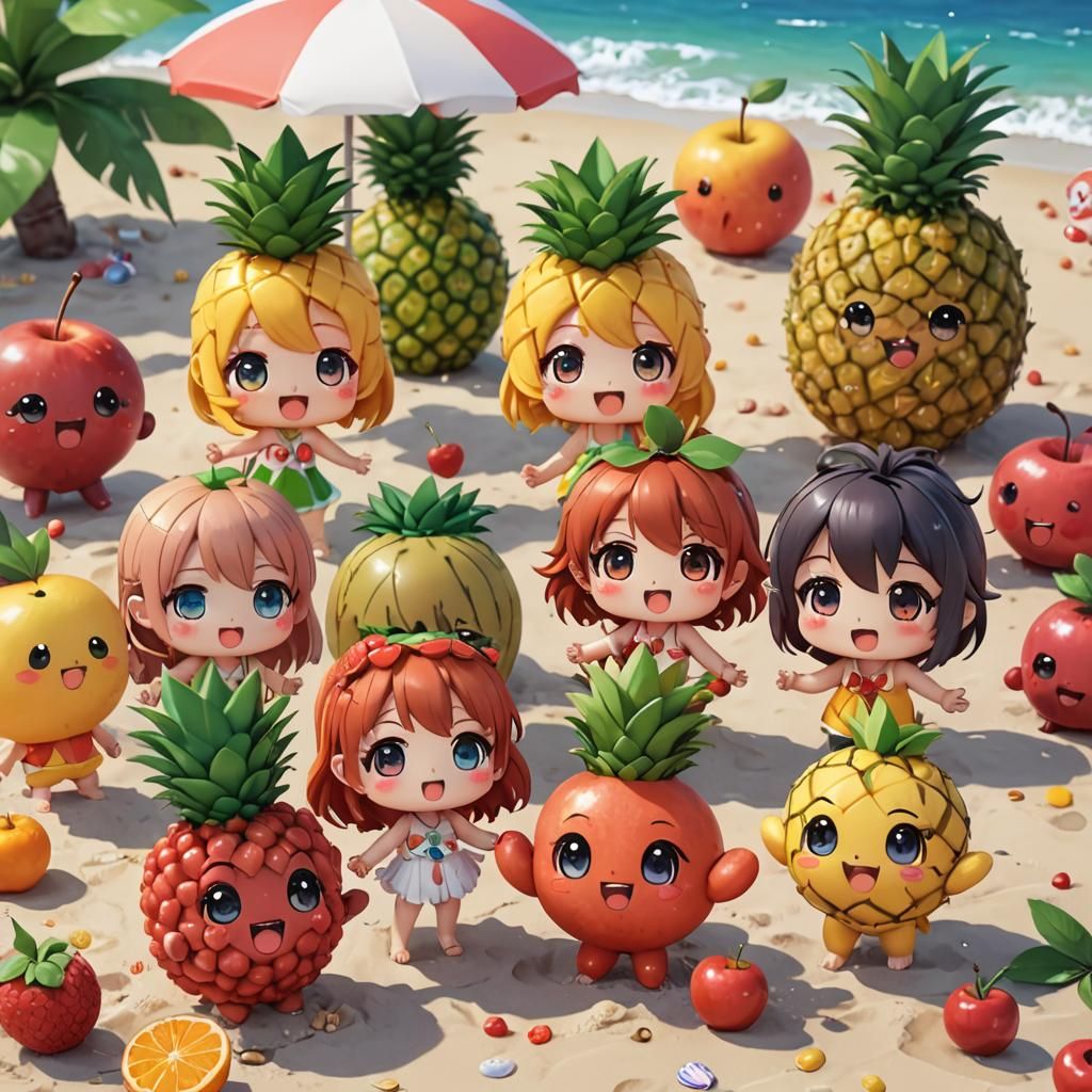 Chibi fruits having a beach party - AI Generated Artwork - NightCafe ...