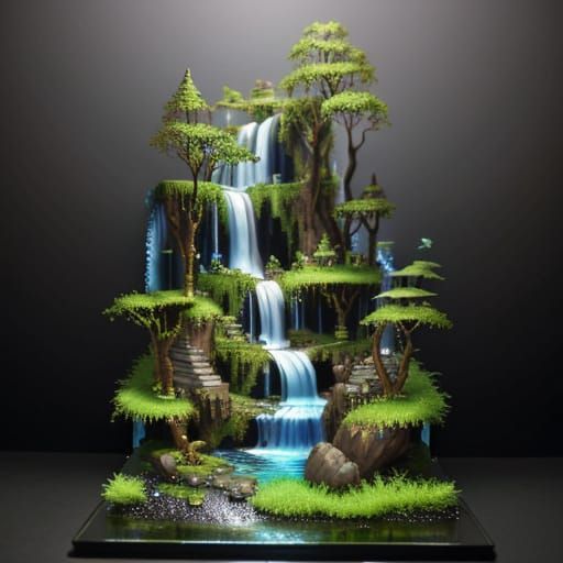 Vulcan Glass Waterfall Diorama Masterpiece - AI Art