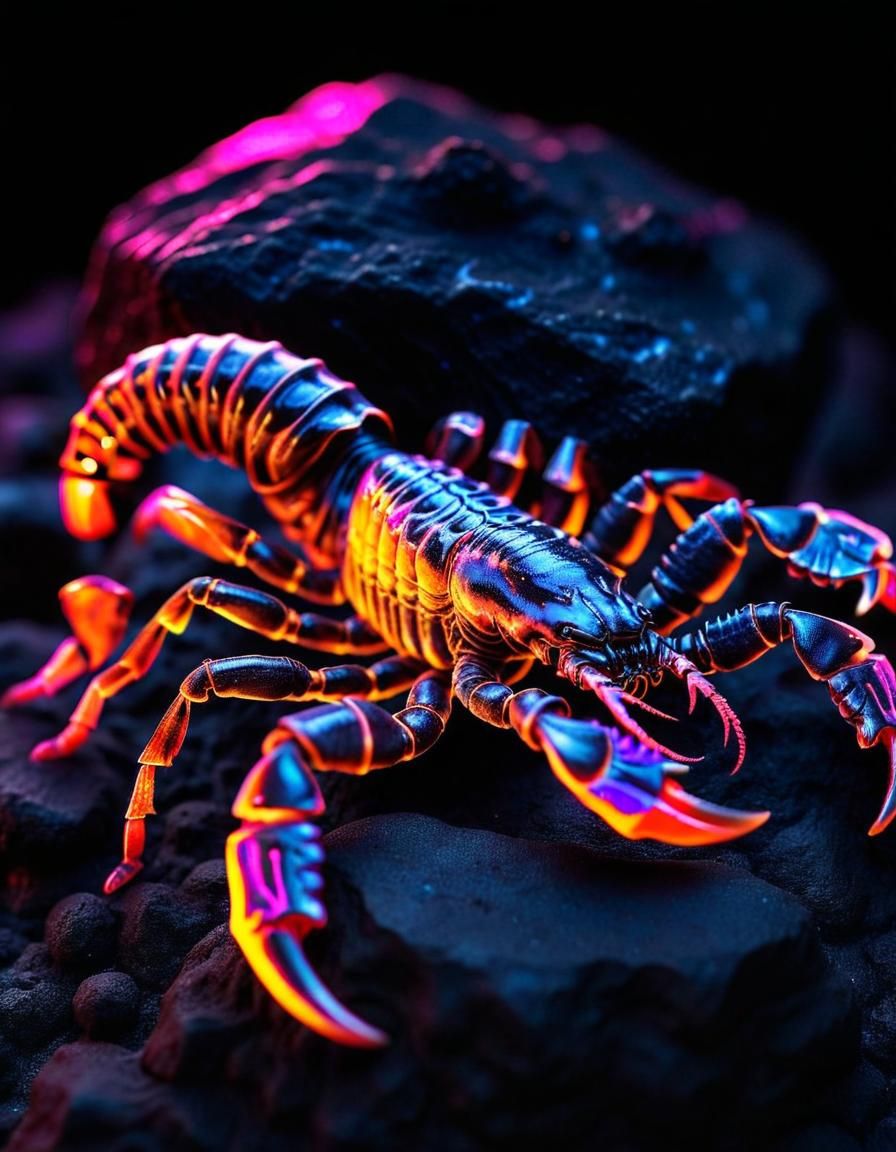 Macro photography of an ultrarealistic intricately detailed scorpion on ...