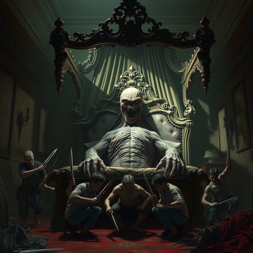 Frightened Humans Lurk Beneath a Twisted, Gothic B... - AI Art