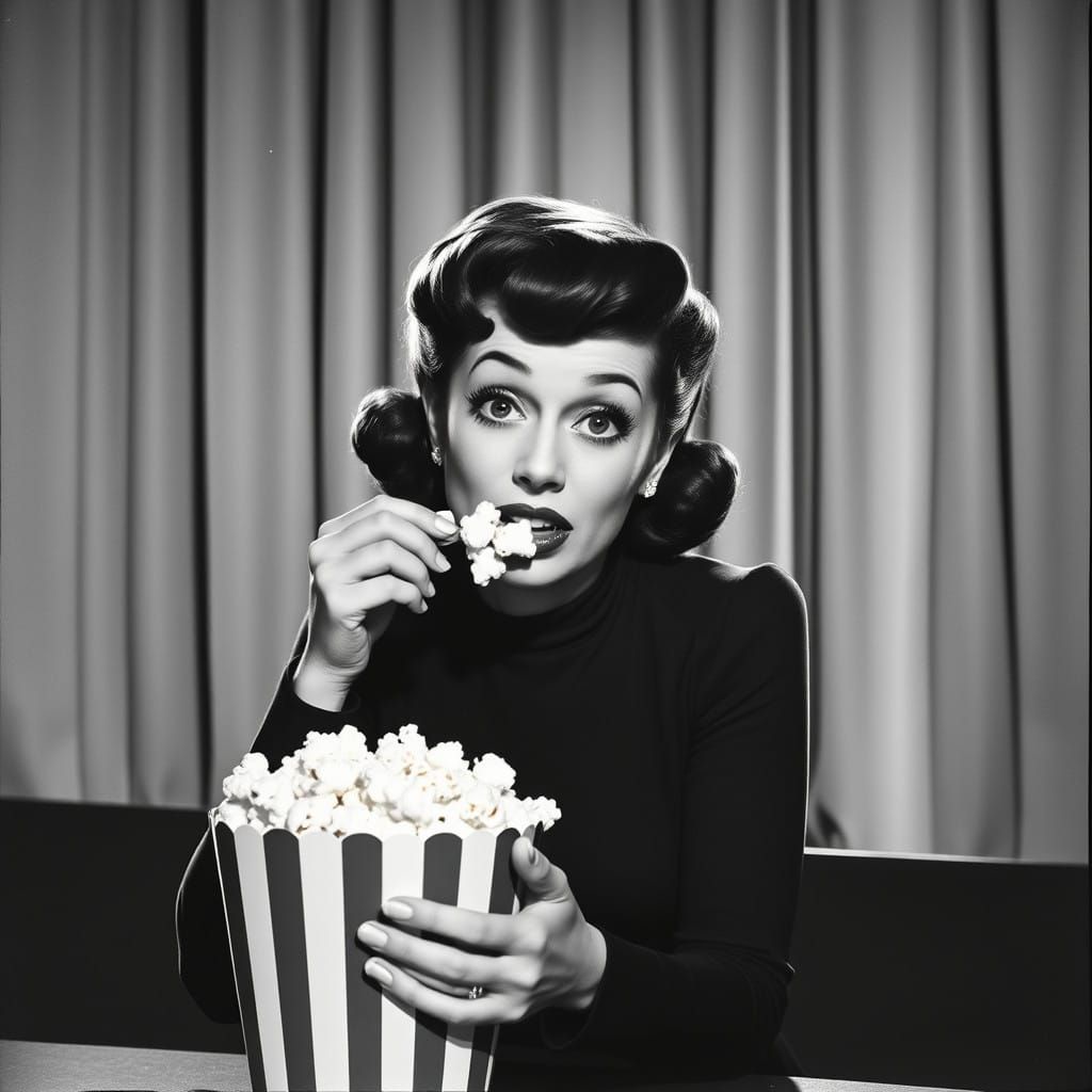 Lucy nibbles popcorn - A Little Girl Enjoying Popcorn
