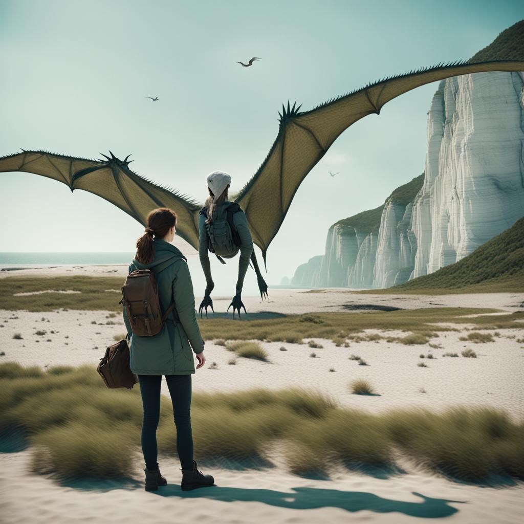 Anna Kendrick, birdwatching, Mesozoic, pterosaurs, pterodactyls, Mesozoic beach, white cliffs ...