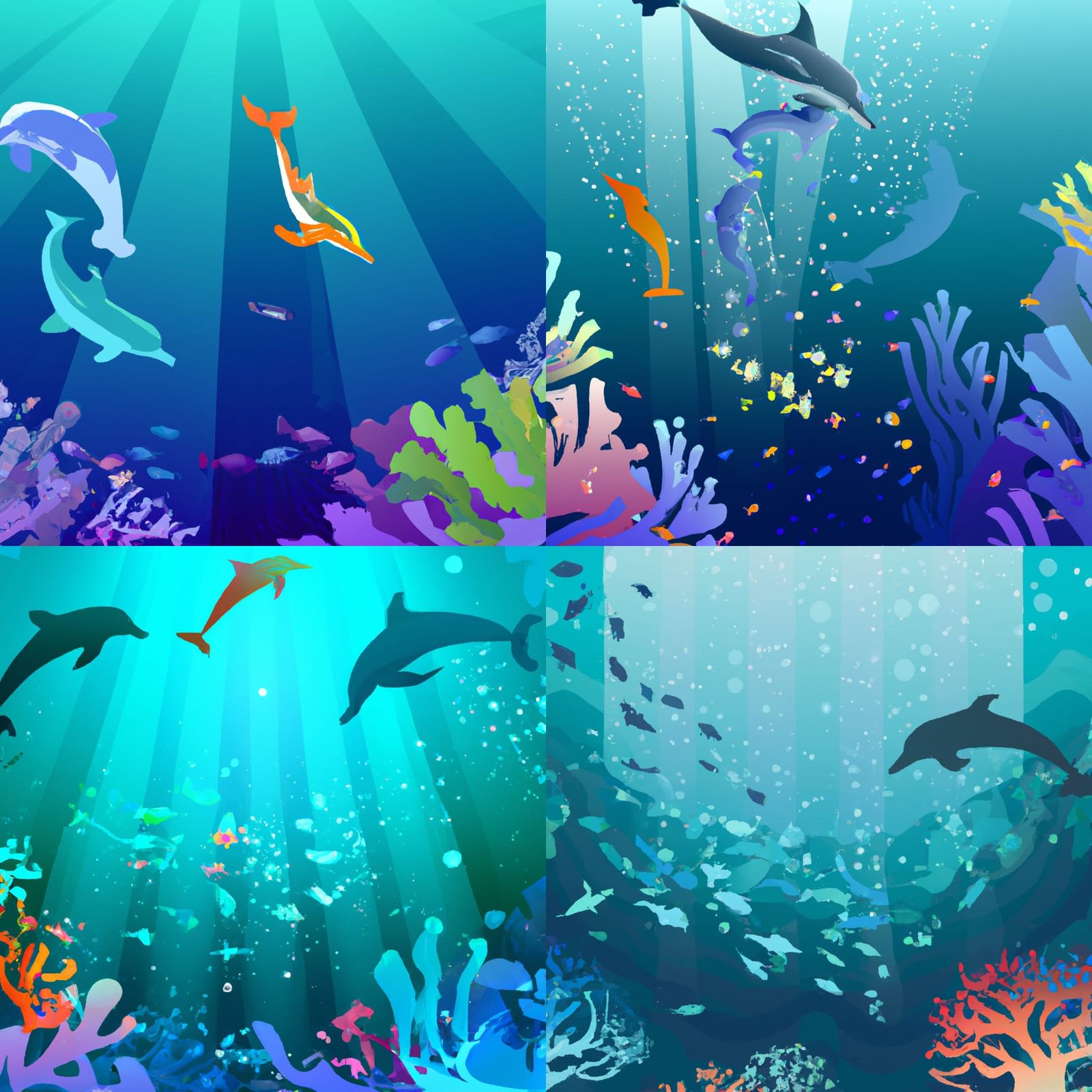 Design a dynamic underwater vector scene of a coral reef teeming with ...
