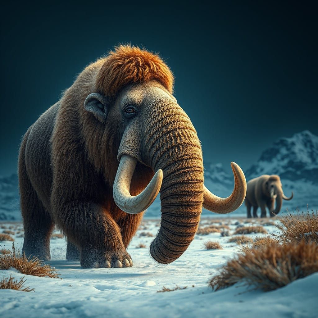 woolly mammoth - Realistic Woolly Mammoth Portrait in Arctic...