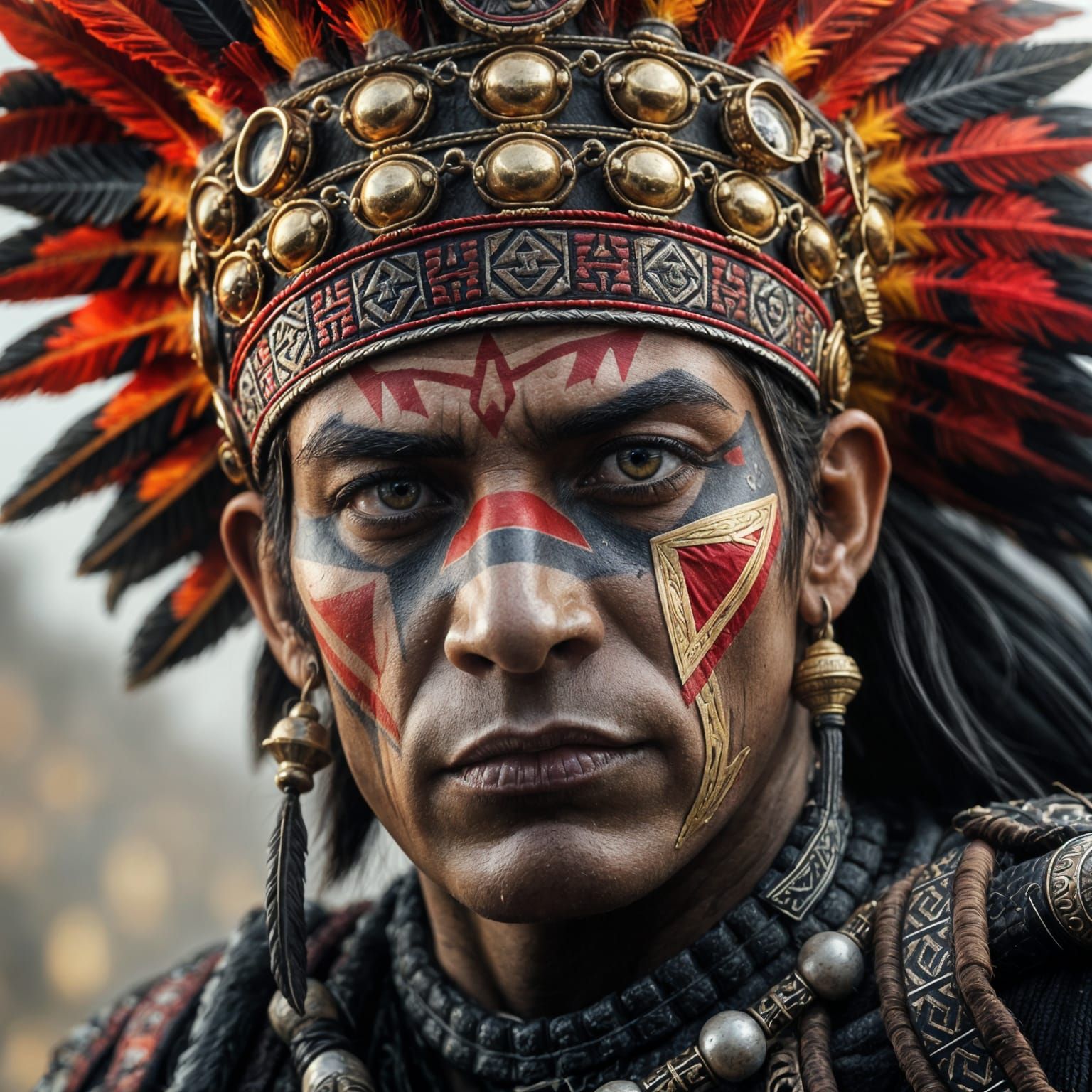 A highly detailed and realistic portrait of an ancient Aztec warrior ...