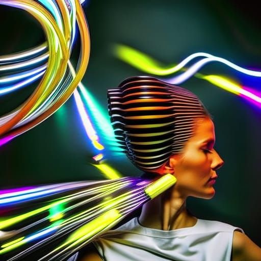 a hairdresser with a hairdresser doing a hairstyle with neon mucus ...