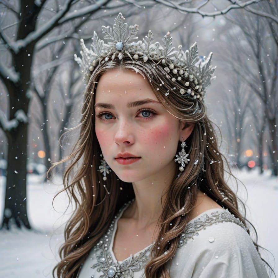 crowned with a crown of snowflake pearls