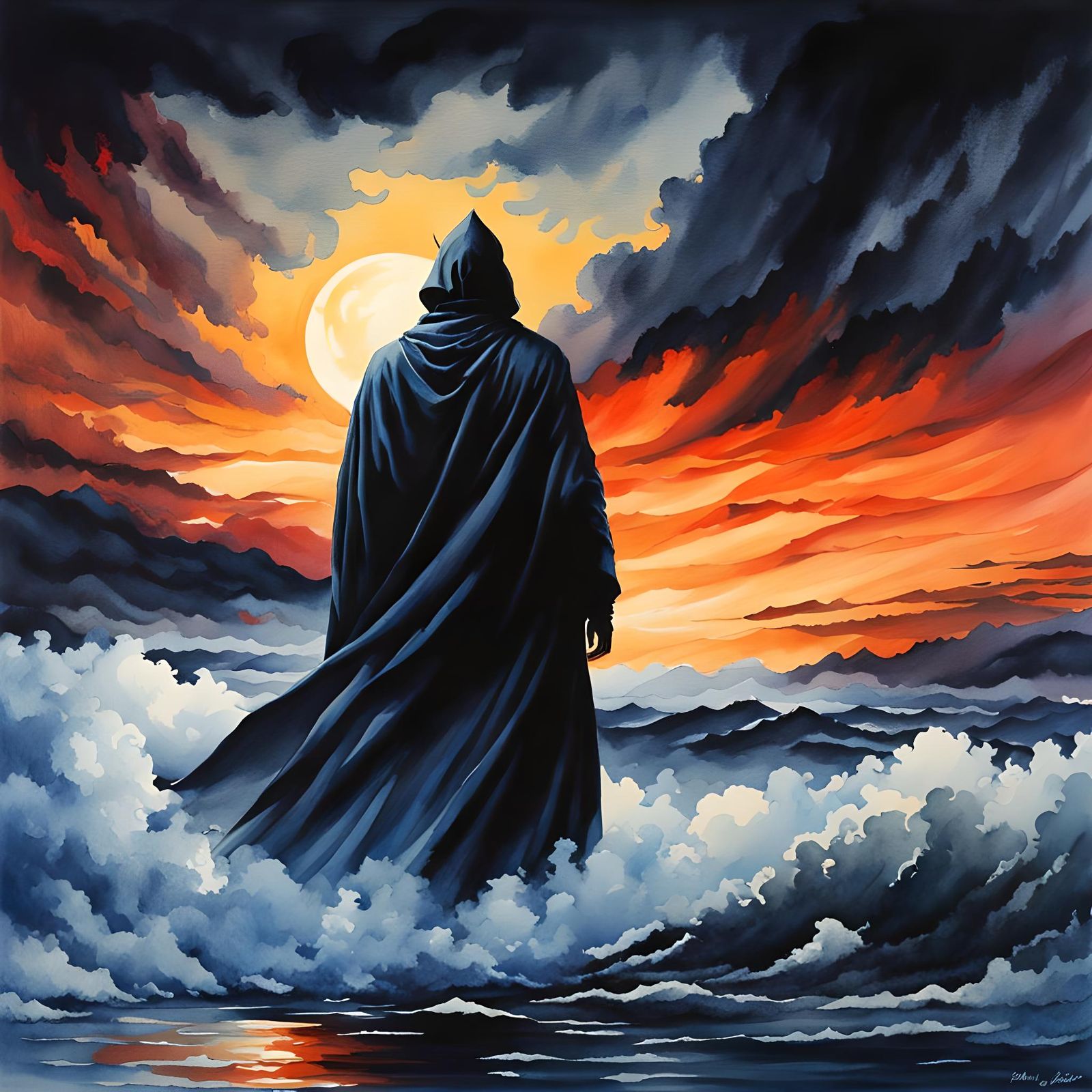 Robed figure by the moonlight - AI Generated Artwork - NightCafe Creator