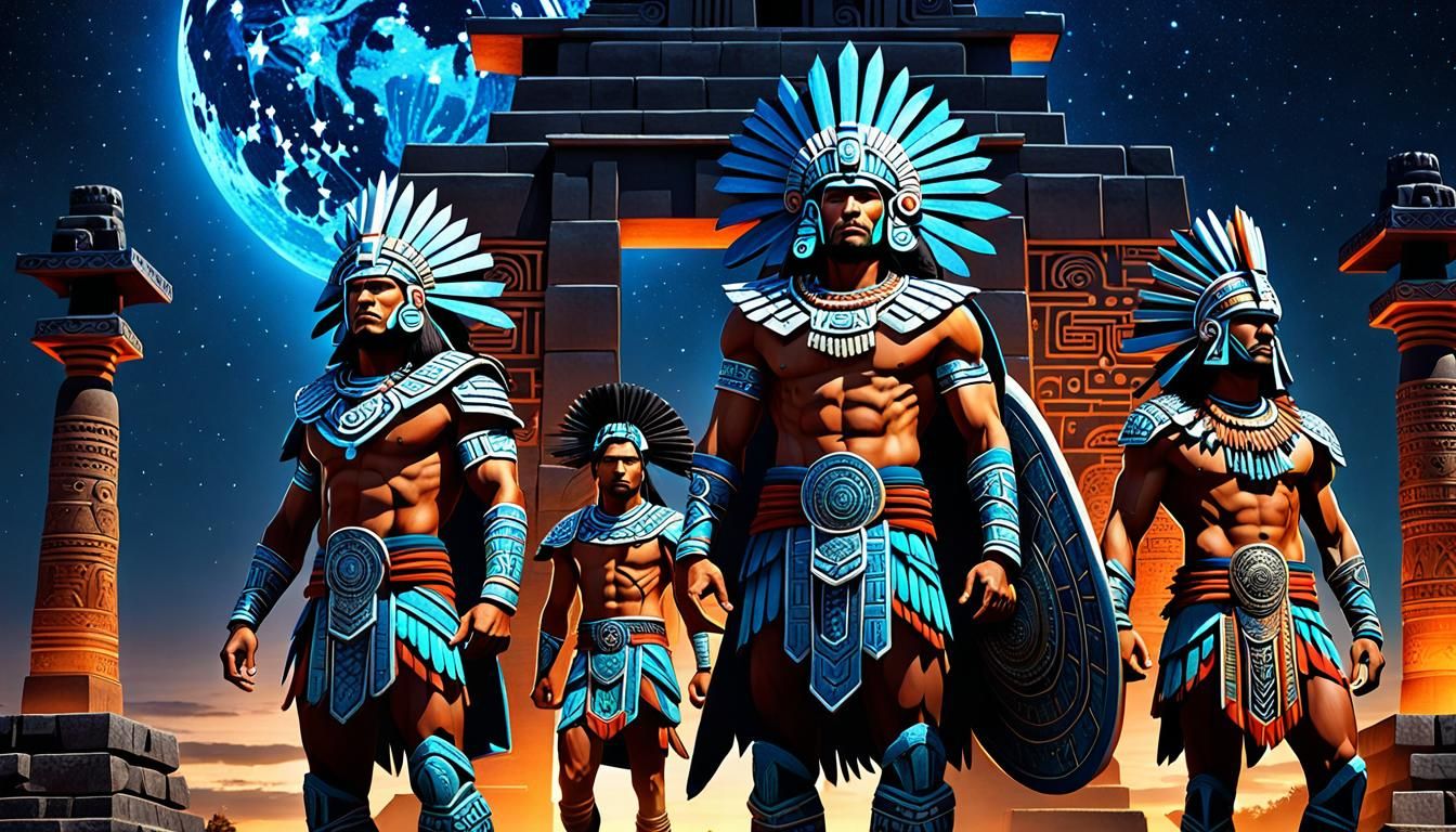 Aztec warriors in the Kukulcán temple, Chichén Itzá. - AI Generated ...