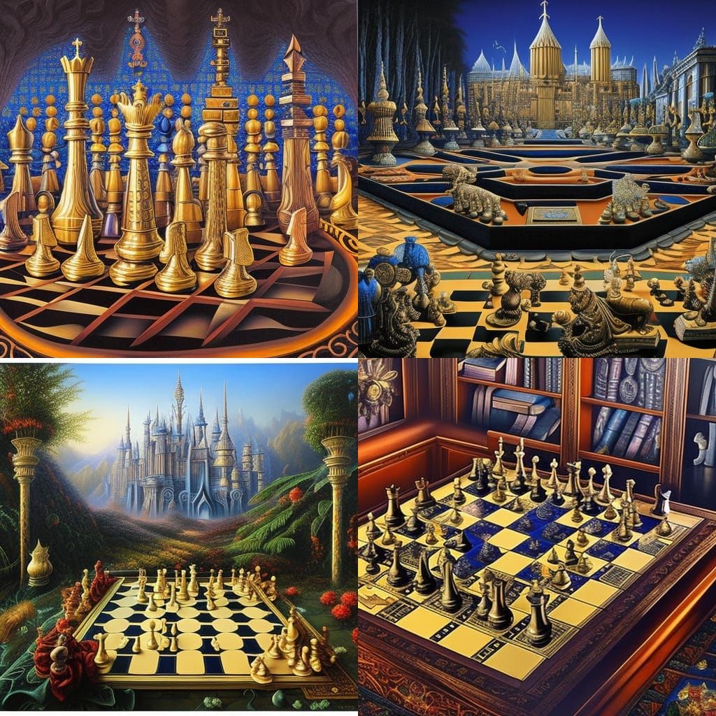 a large chess set on a fantastical book james mccarthy vladimir kush ...